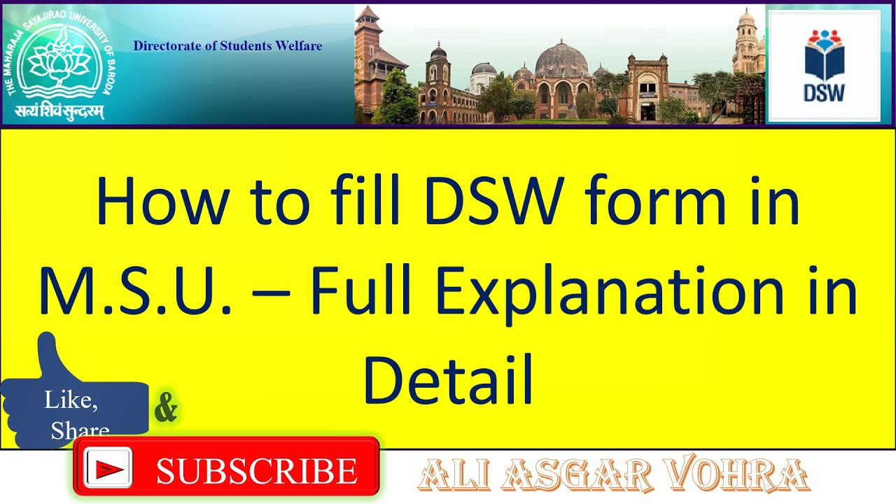 How to Fill DSW Form in M.S. University of Baroda - full Explanation ...