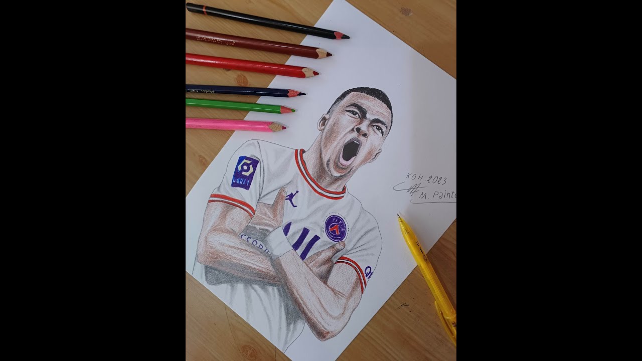 رسم كيليان مبابي لاعب باريس سان جيرمان Drawing Kylian Mbappe Player Paris Saint Germain