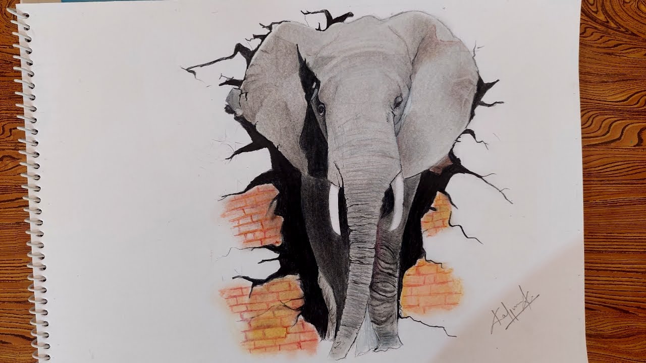 3D Elephant Drawing - YouTube