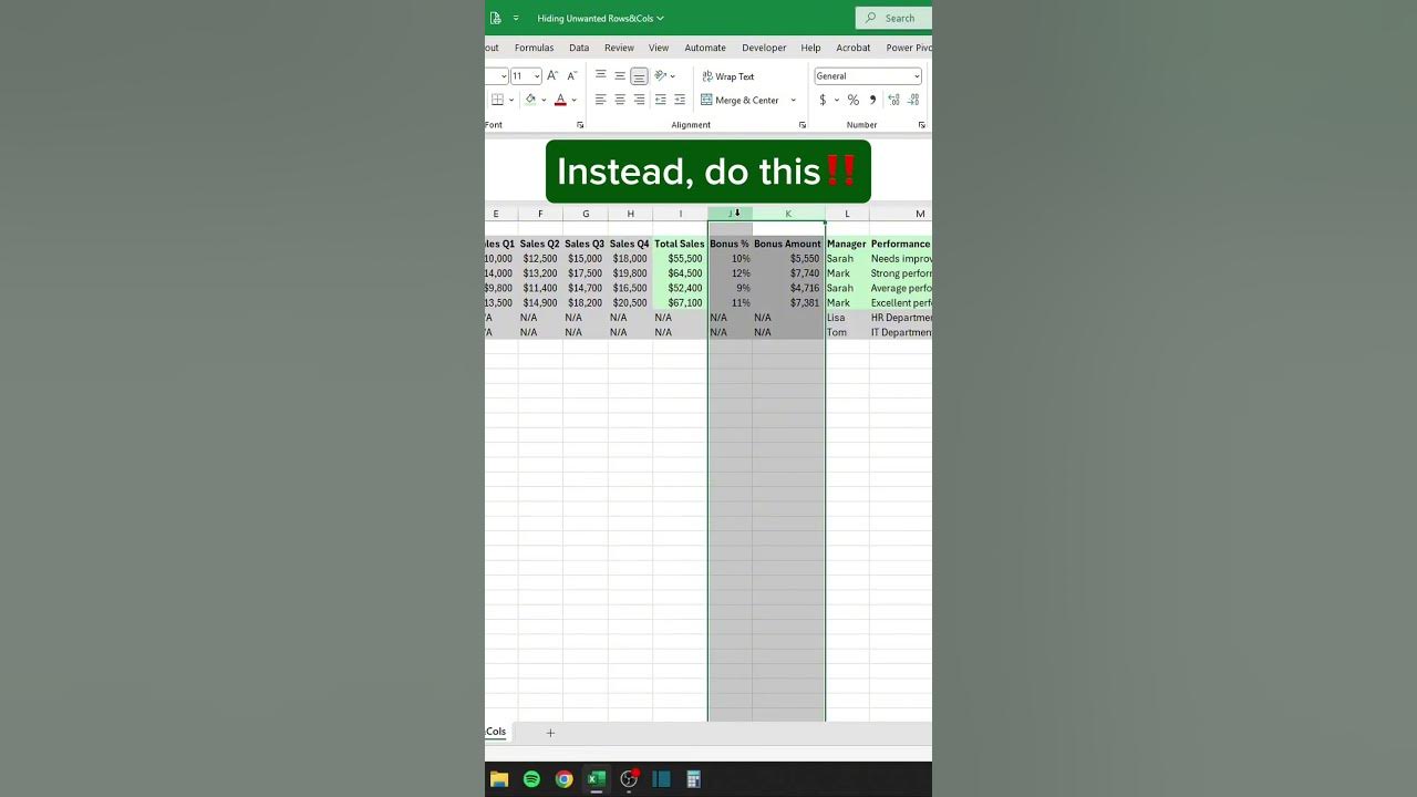 Hiding Unwanted Rows/Cols in Excel‼️ #excel - YouTube