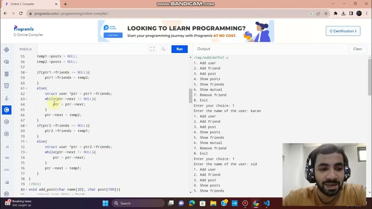 social networking using c code - YouTube
