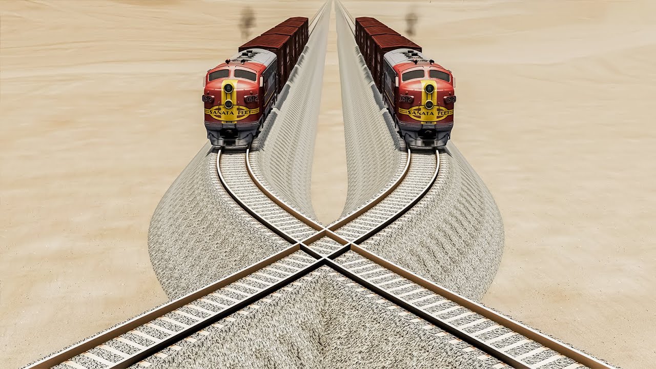Big Mistake Overlapping Rail Tracks Vs Crossing Trains - BeamNG.Drive ...