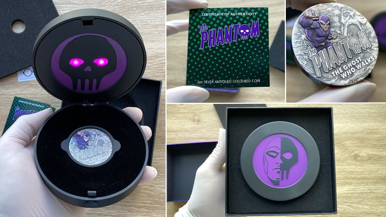 The Phantom 2023 2oz Silver Antiqued Coloured Coin - YouTube
