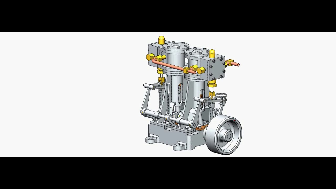 2 cylinder vertical steam engine with reverser - YouTube
