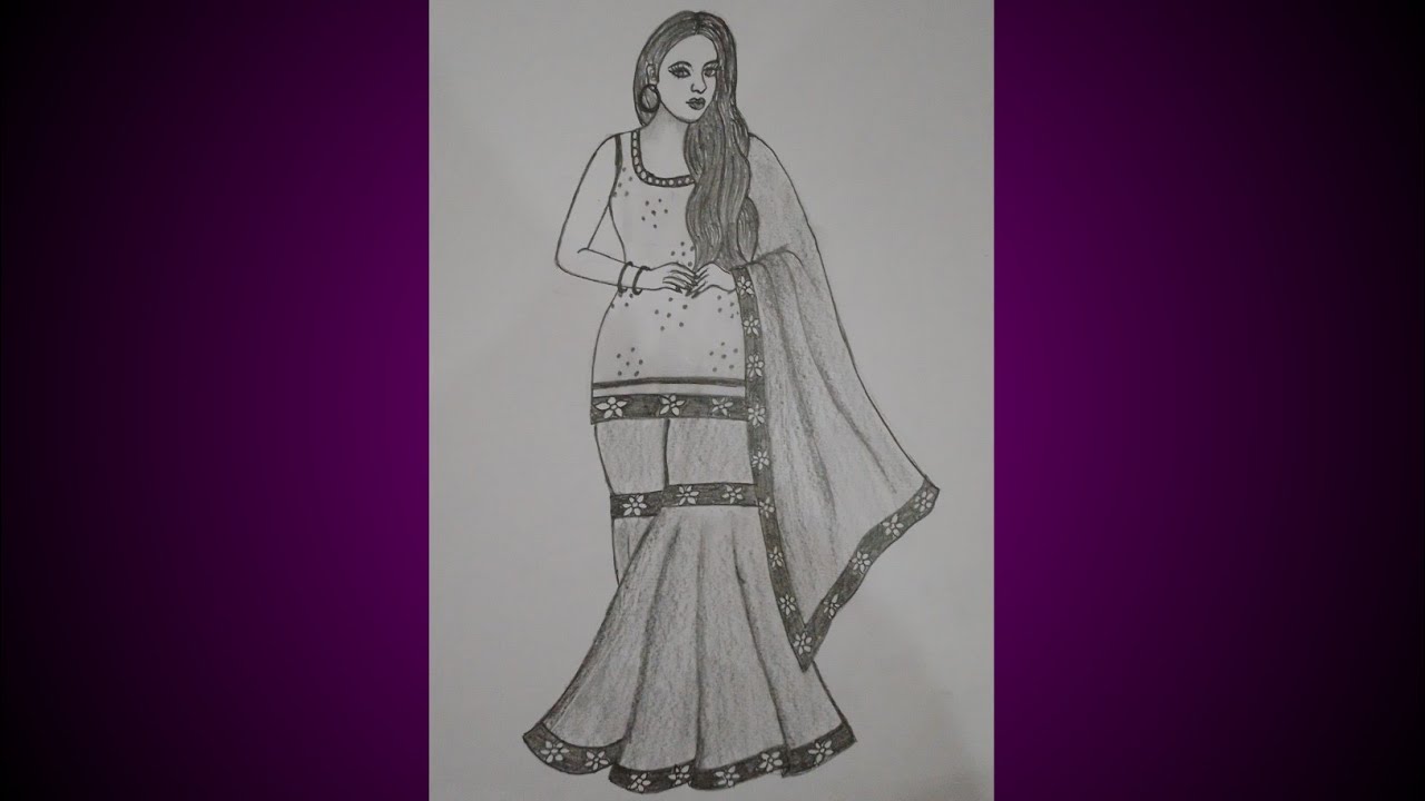 How to draw a Girl wearing Sharara dress || Beautiful sharara dress ...