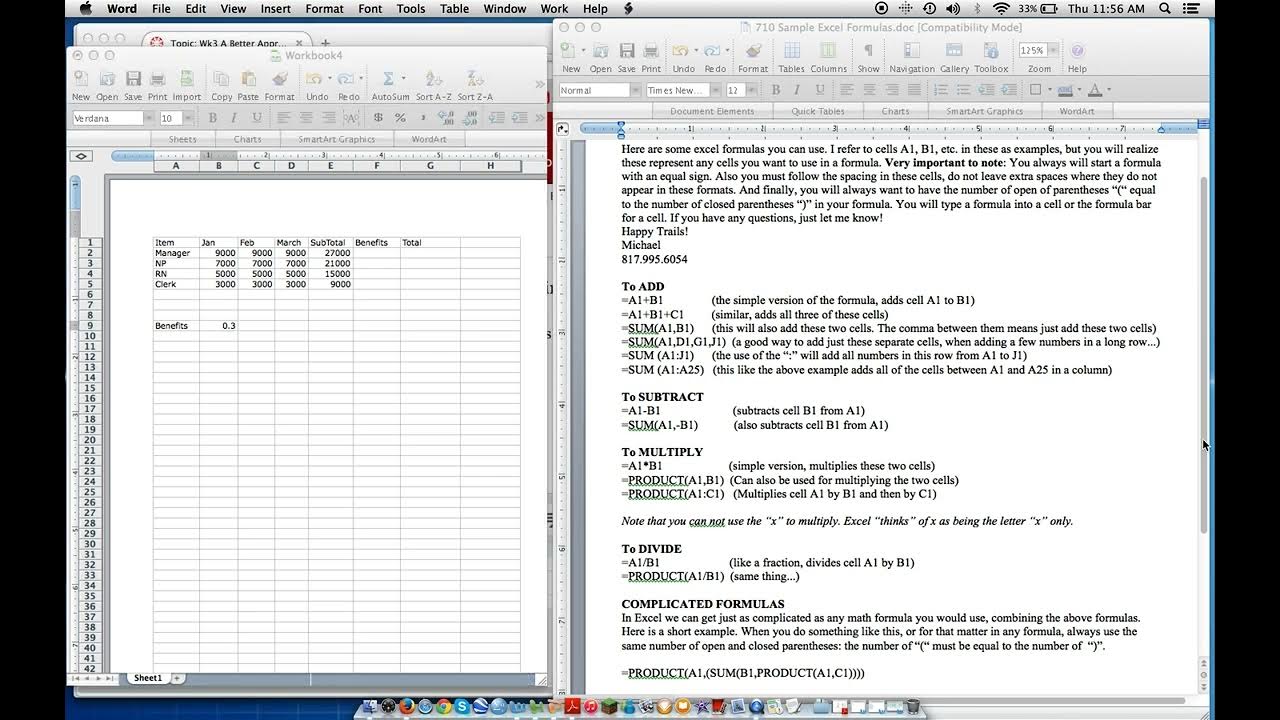 Excel Tutorial 2 Using Basic Formulas in Excel -ML - YouTube