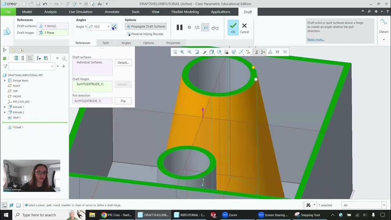Creo Tutorial 12: Shell Draft Rib - YouTube