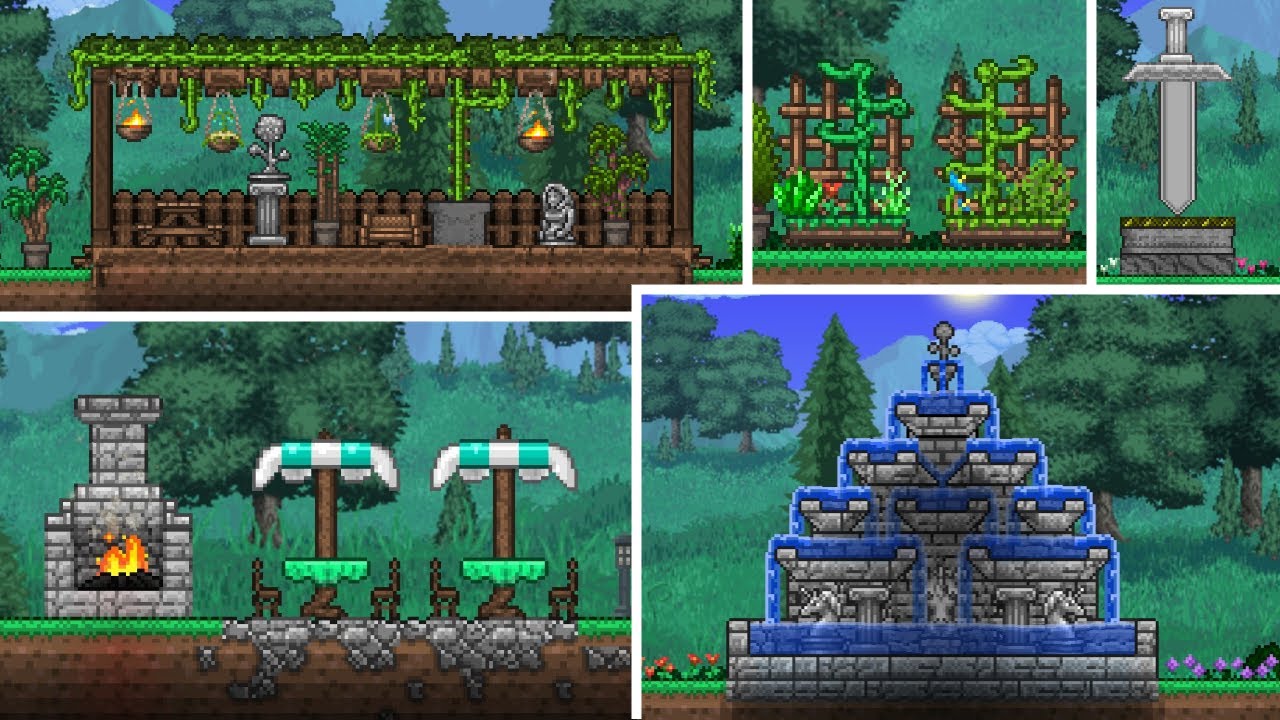 TERRARIA EXTERNAL HOUSE DECORATION TIPS - Lighting, Furniture and ...