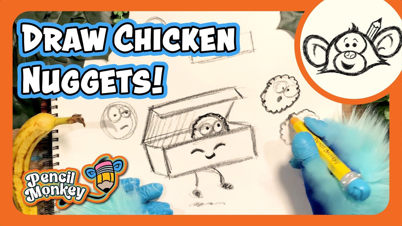How To Draw A Cute Box of Chicken Nuggets With Cecil The Pencil Monkey!! Perfect For Beginners ...