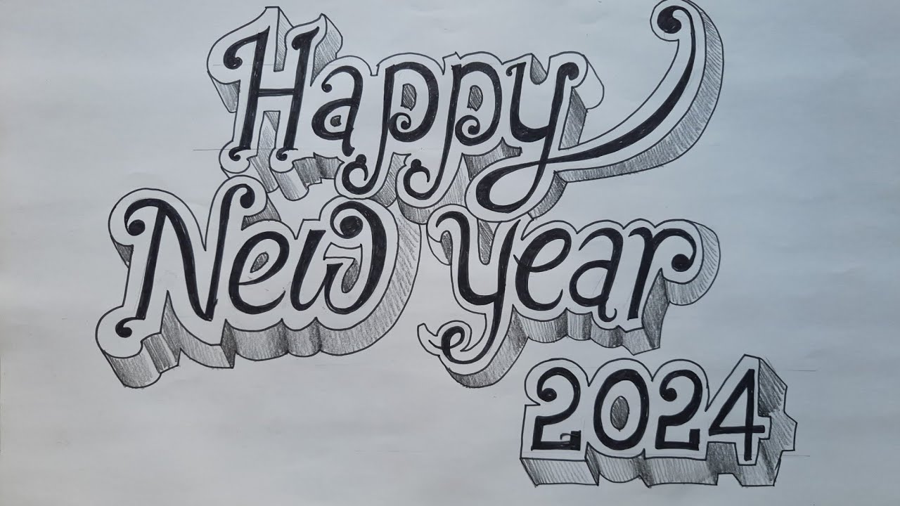 3D happy new year drawing || Happy new year drawing || New year drawing ...