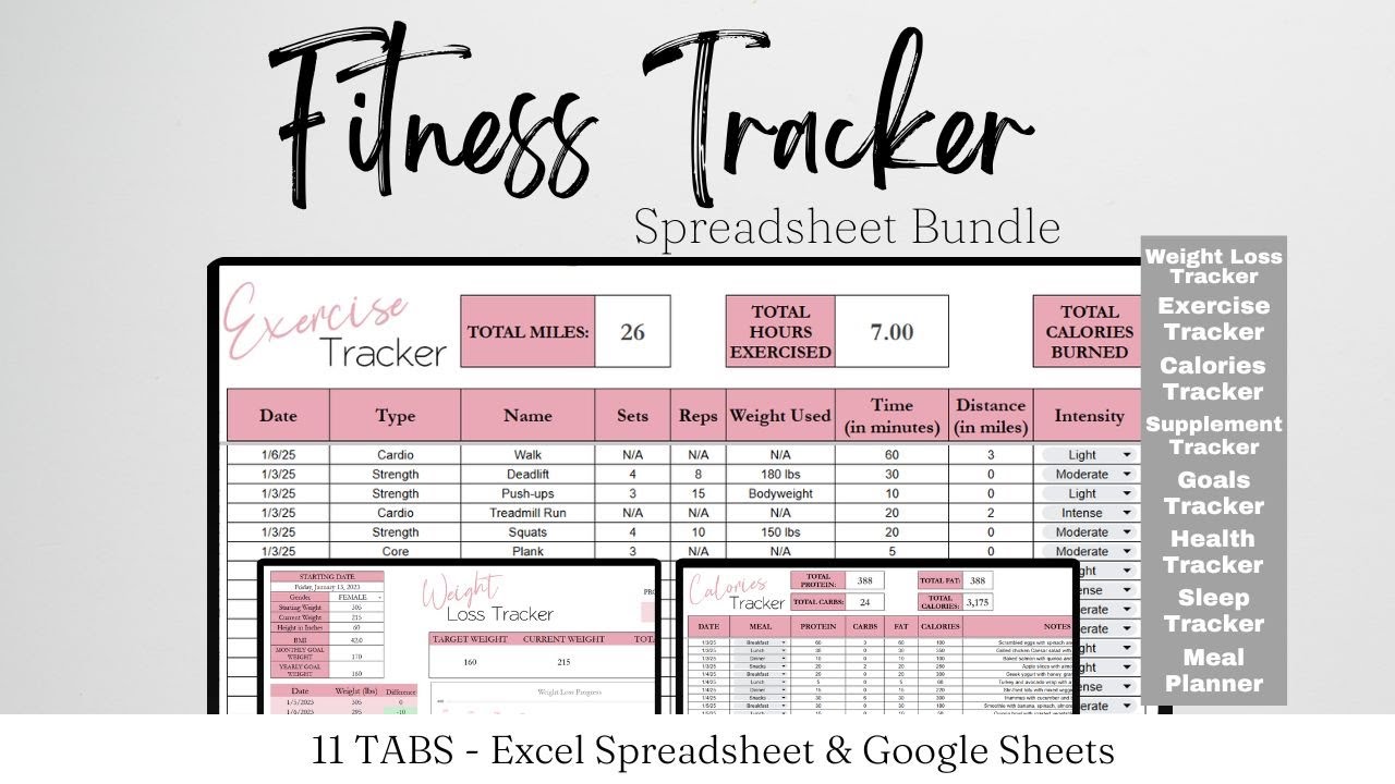 Fitness Tracker Google Sheets, Exercise Planner Spreadsheet Bundle ...