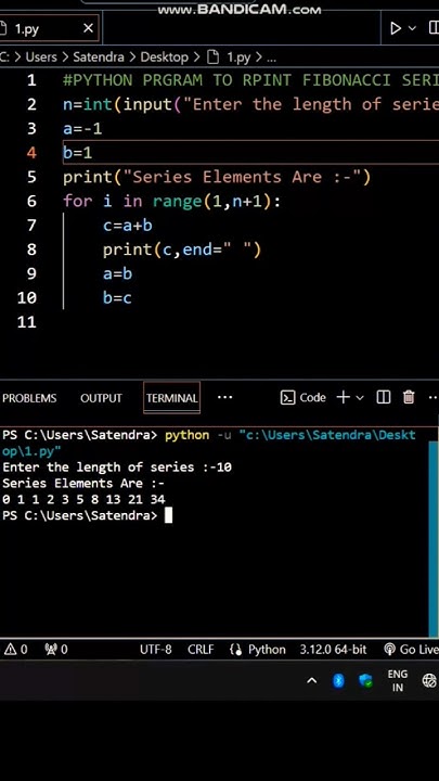 python program to print n terms of fab series #shorts #youtubeshorts # ...