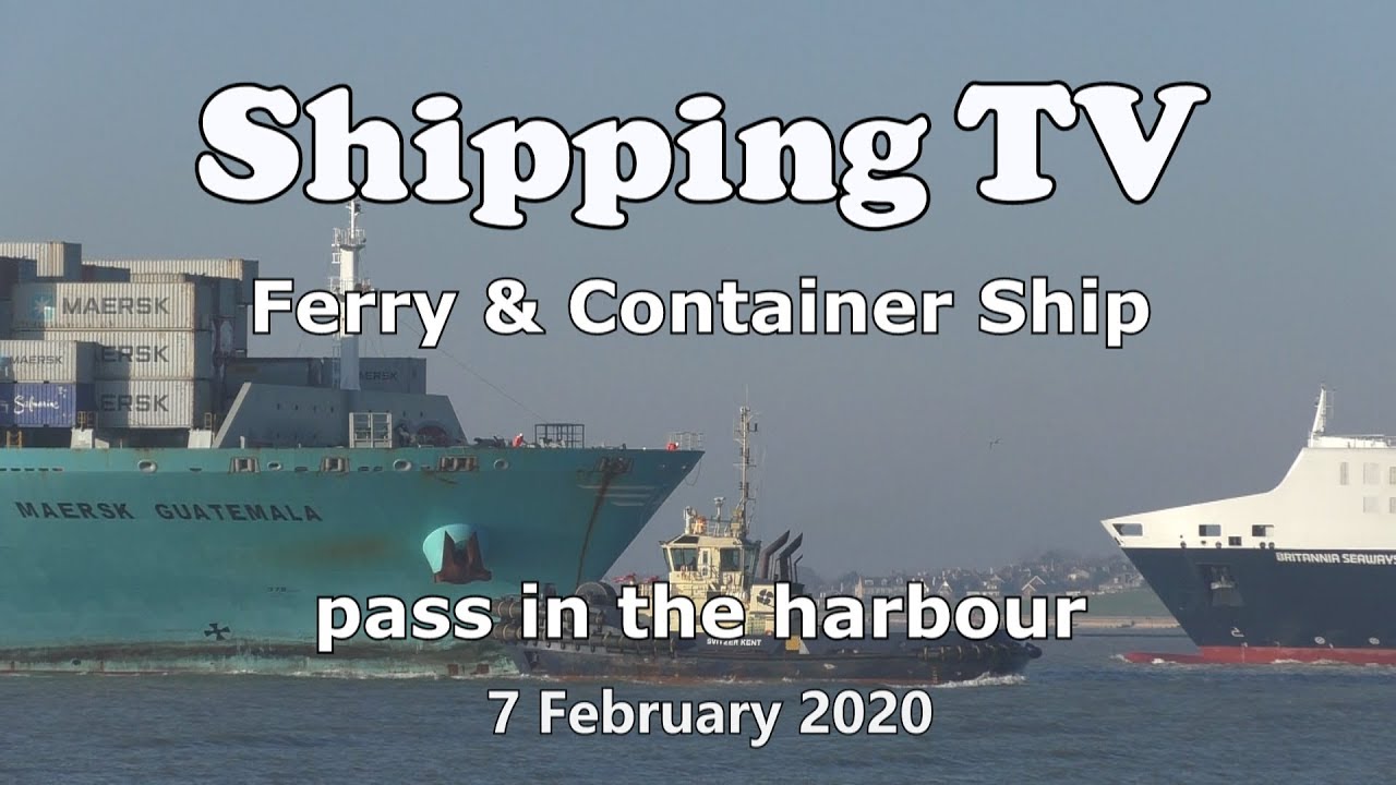 Ferry & Container Ship cross in Harwich Harbour; 7 February 2020 - YouTube