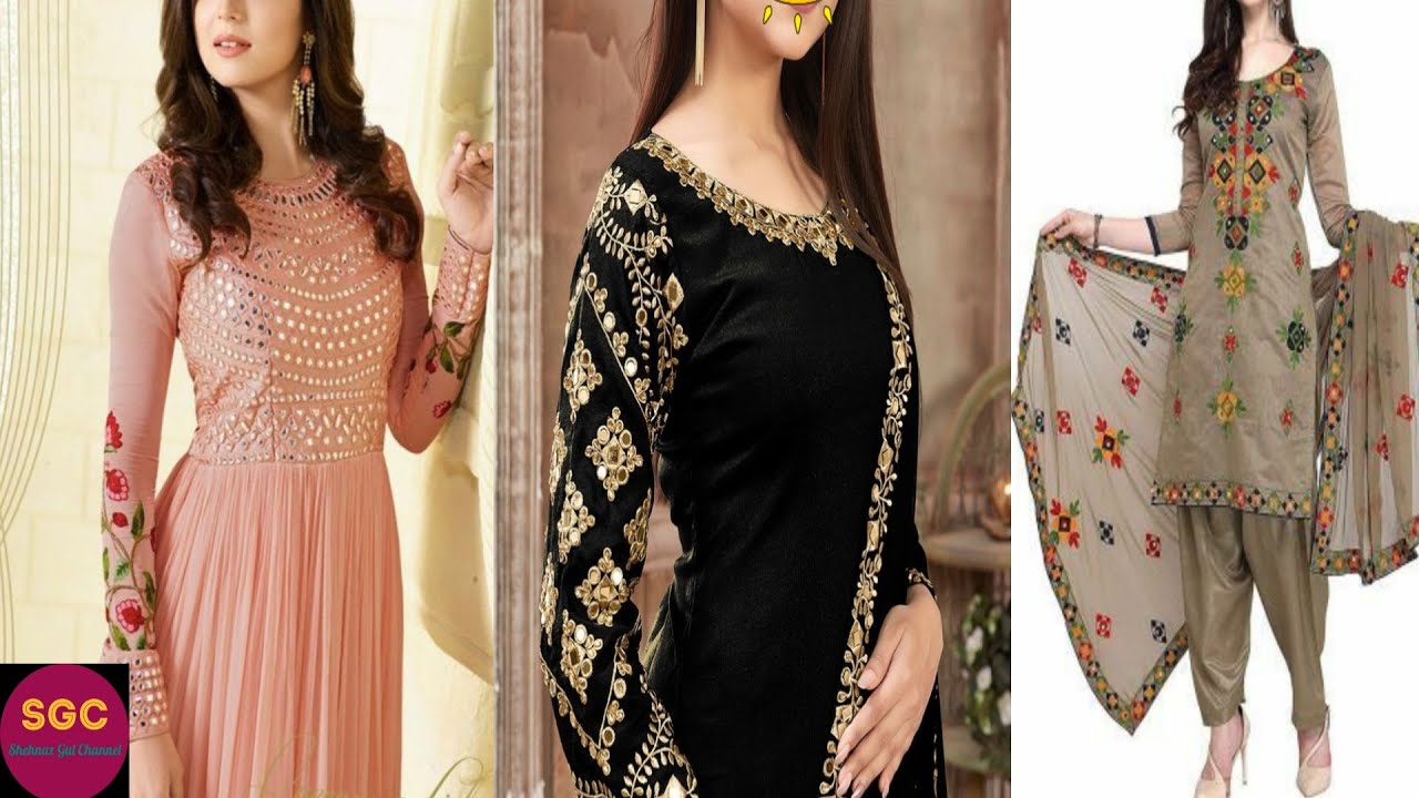 Stylish & beautiful mirror work embroidery dress designs | shahnaz gull ...
