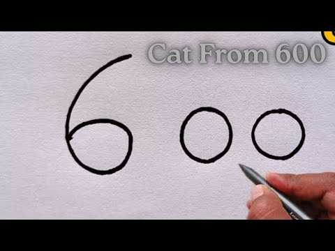 Turn Number 600 into a Cute Cat Drawing 🐱 | Cat Drawing From 600 - YouTube