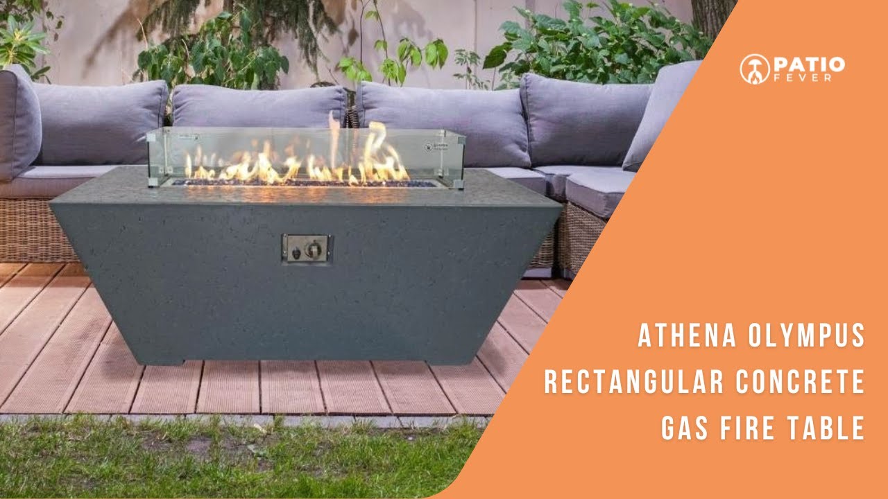 Athena Olympus Gray Rectangular Concrete Gas Fire Pit Table - YouTube