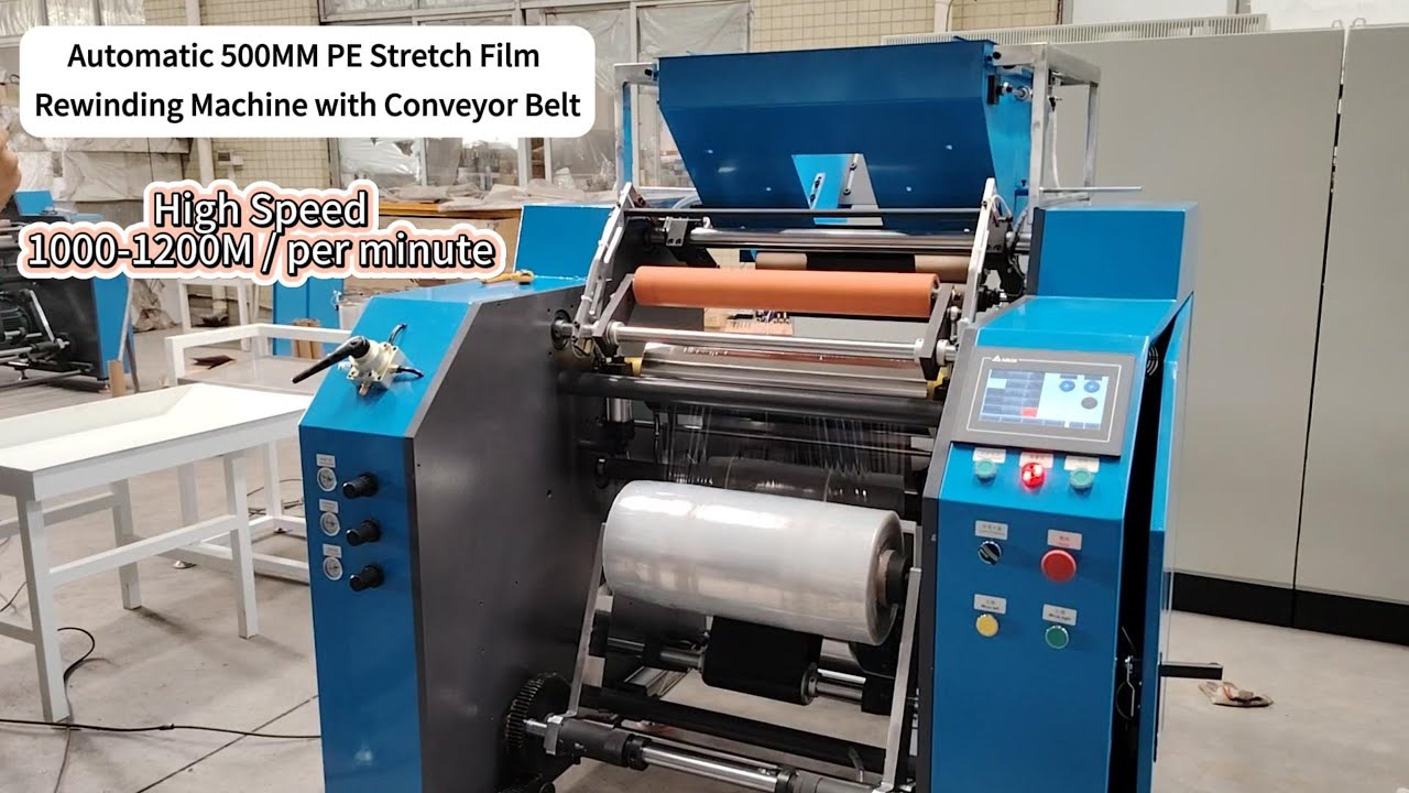 WT 500MM Automatic Cast Stretch Film Rewinder with Conveyor Belt, PVC ...