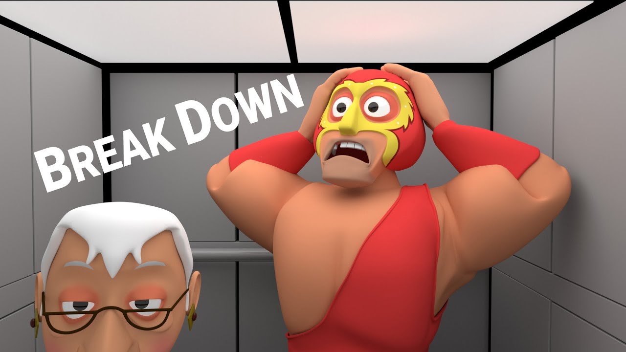 Masked wrestler panics in a broken elevator in "Break Down" | Animated ...