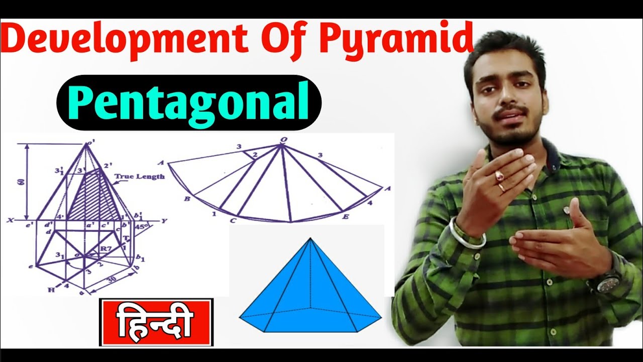 Development of Pentagonal Pyramid in (पेंटागोनल पिरामिड) ~ how to draw ...