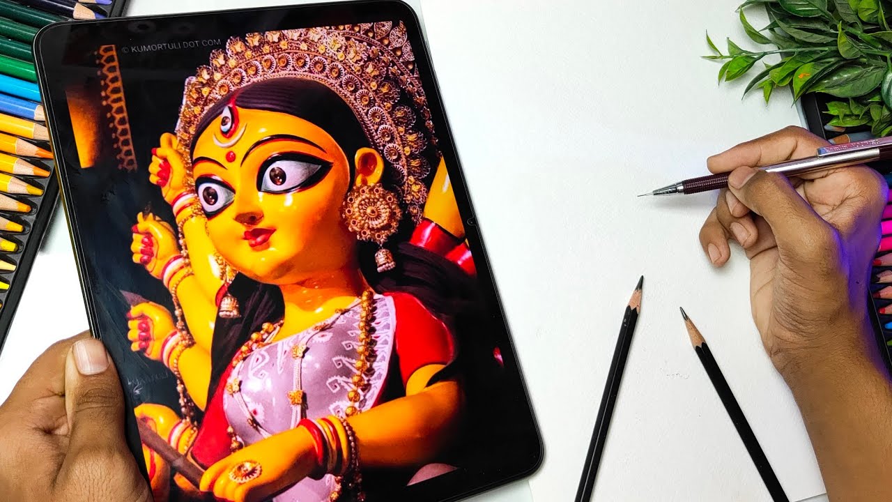 How to draw Durga Mata Drawing, Durga Mata Drawing, Step by step ...