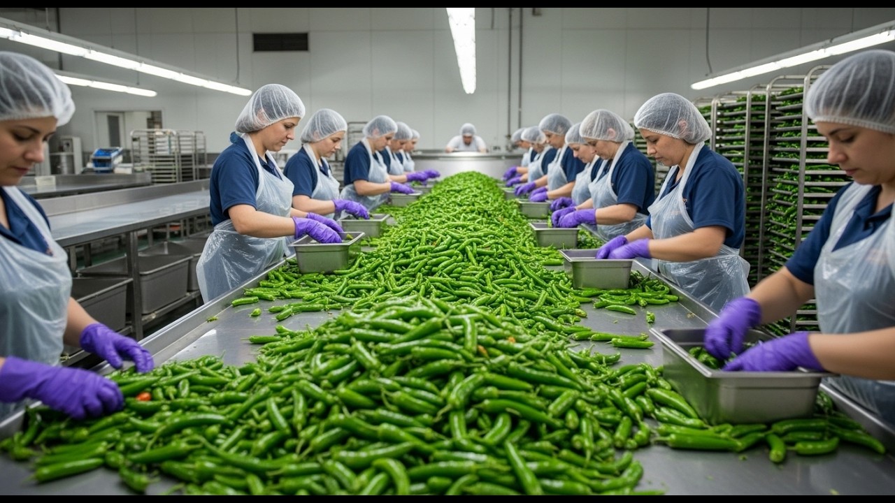 Amazing Amount of Peppers Used! Peeled Chili Pepper Mass Production ...