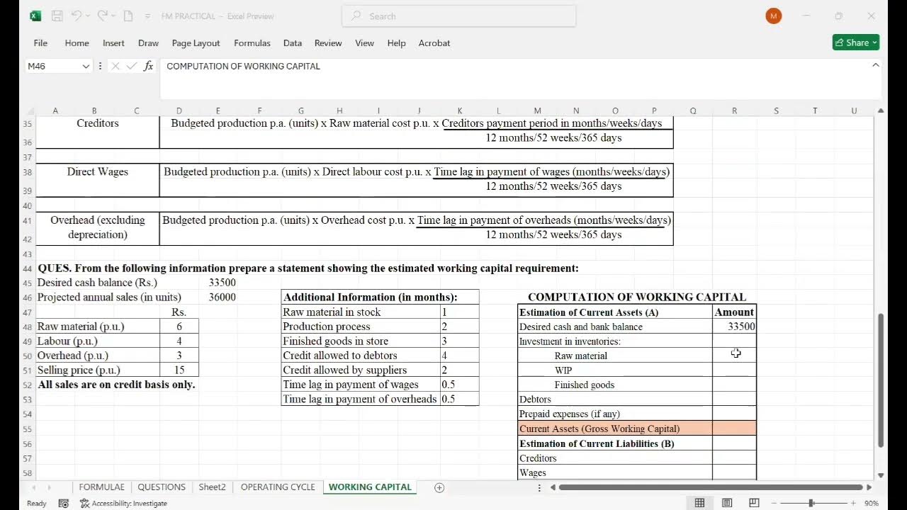 WORKING CAPITAL || FINANCIAL MANAGEMENT PRACTICAL || EXCEL - YouTube