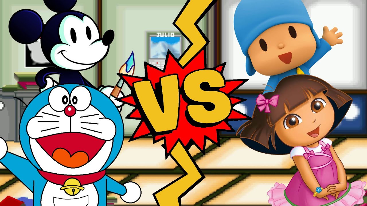 M.U.G.E.N. Battles | Doraemon/Mickey Mouse vs Dora/Pocoyo - YouTube