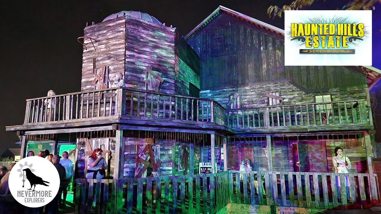 HAUNTED HILLS ESTATE Scream Park Haunted House Walkthrough! Halloween ...