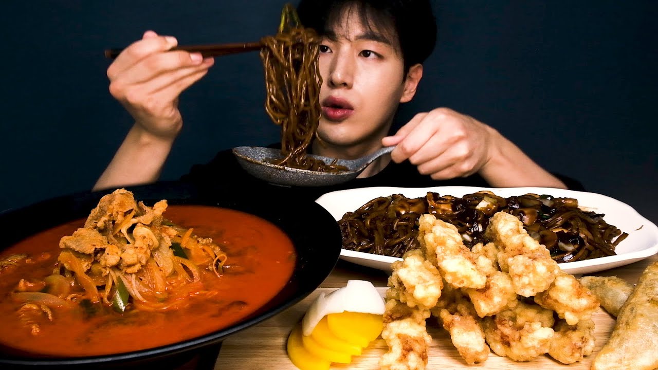 쟁반짜장 차돌짬뽕에 바삭한 탕수육 까지 중식먹방! / BLACK BEAN NOODLES & JJAMBBONG & FRIED ...