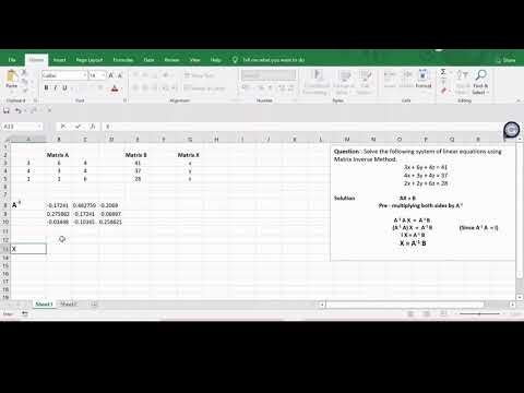 Solve the System of Linear Equations using EXCEL (Matrix Inverse Method) - YouTube