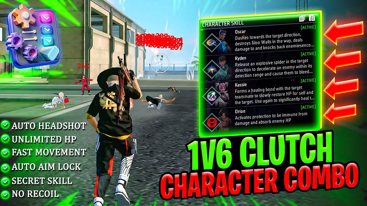 Unlimited HP Character Combo ⚡ Auto Headshot 😱 1vs4 & 1vs6 Impossible ...