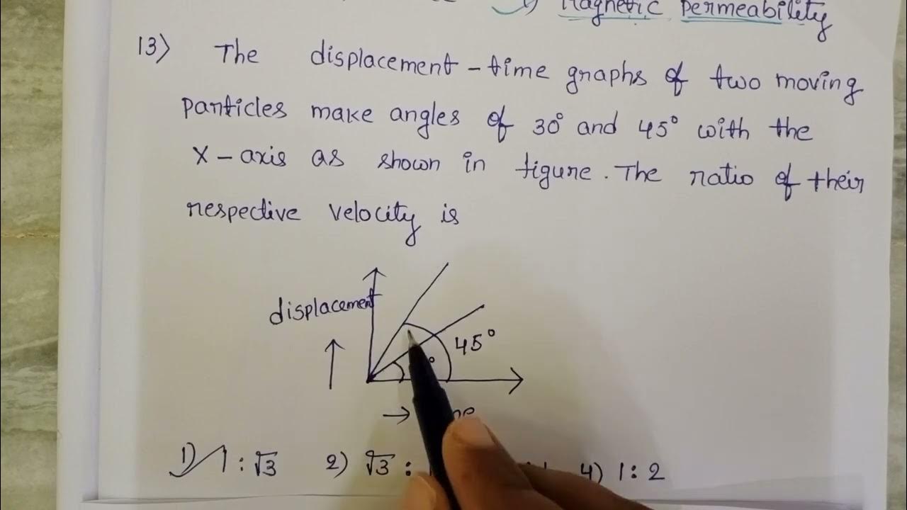 the displacement time graph of two moving particles make angles of 30 and 45 degrees with x axis ...