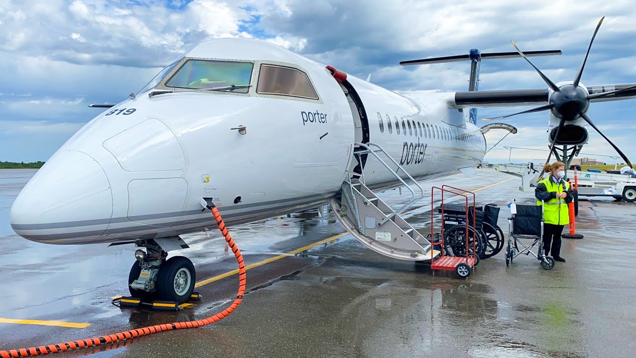 Porter Q400 Landing Moncton International airport YQM - YouTube