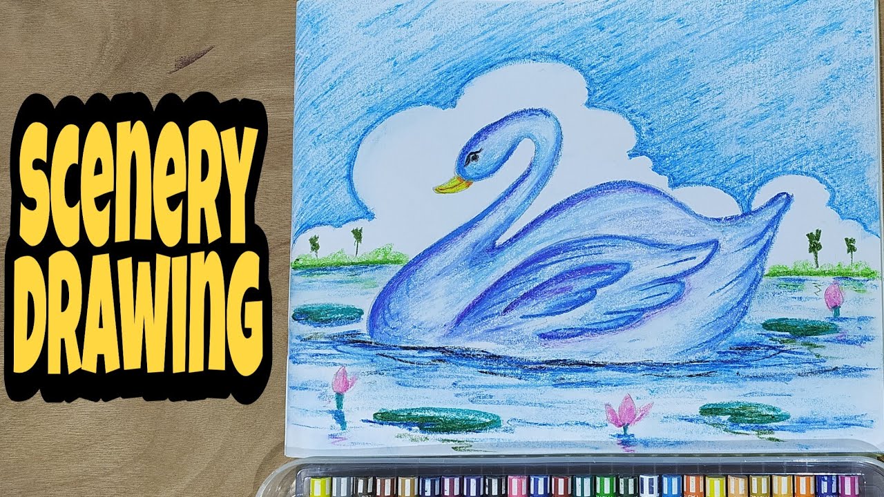 Duck scenery drawing | How to draw easy scenery with duck | Pond | Step ...
