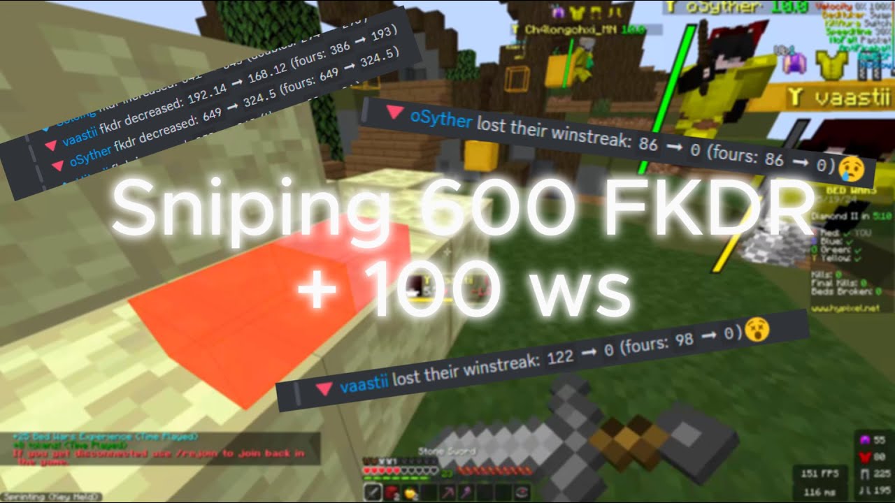 Sniping a 600 FKDR + 100 ws - YouTube