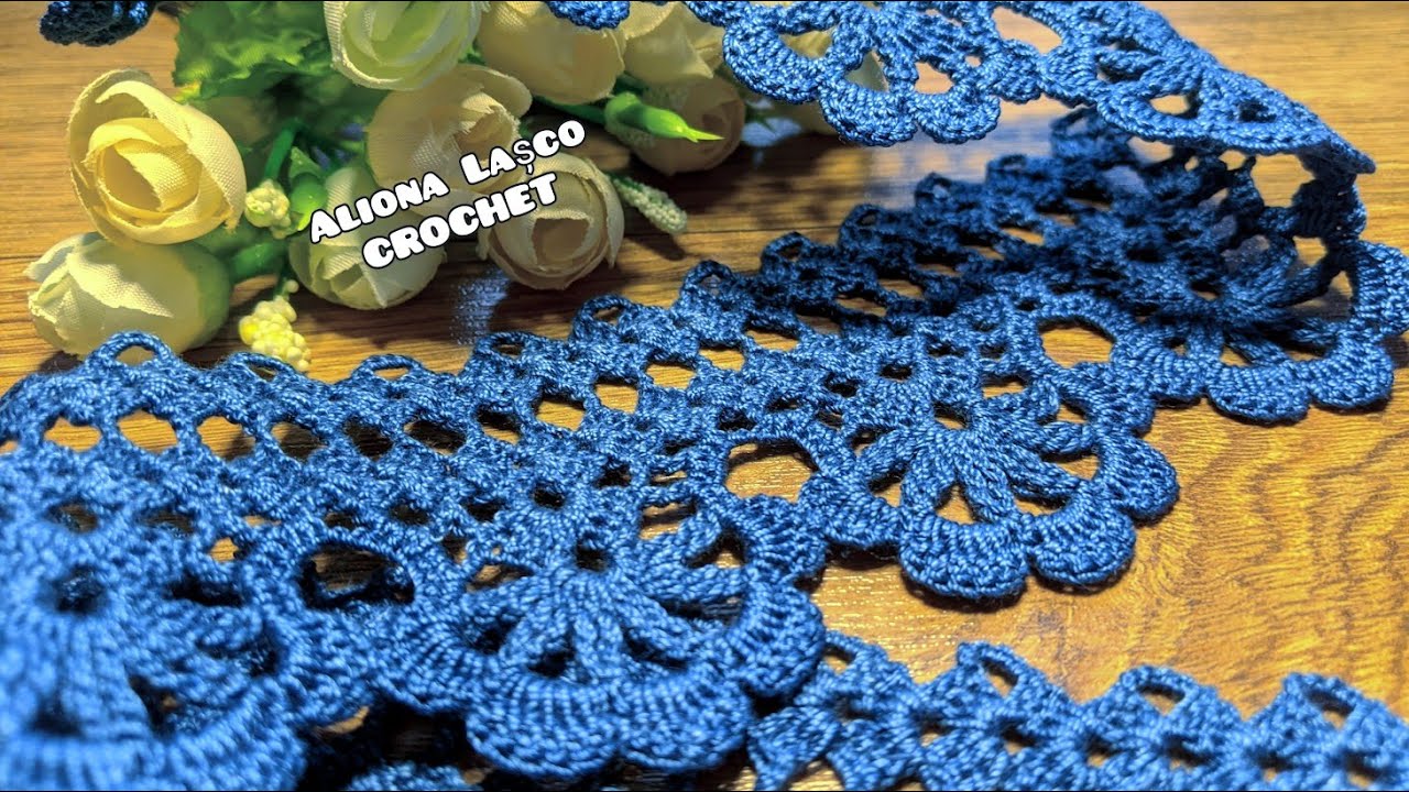 BORDURĂ croșetată manual cu flori/ Beautiful crocheted LACE/ Güzel tığ ...