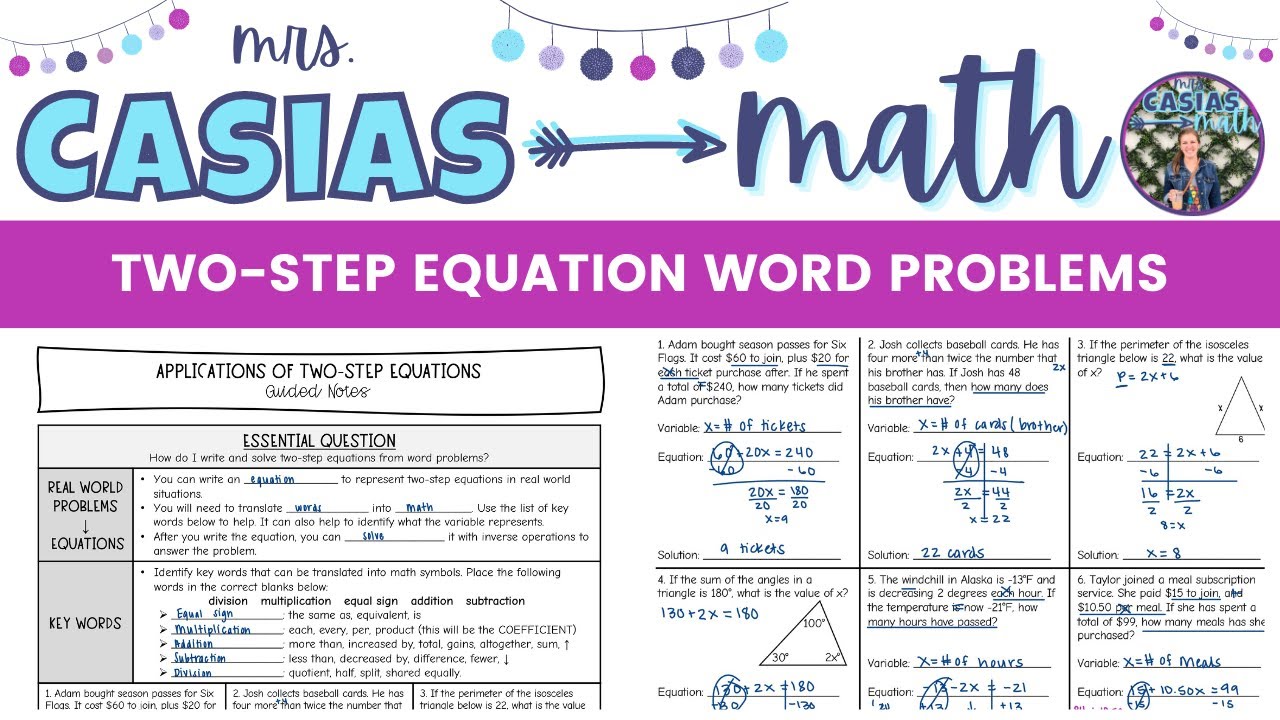 Applications Of Two Step Equations Real World Word Problems 7th Applications Of Two Step Equations Real World Word Problems 7th
