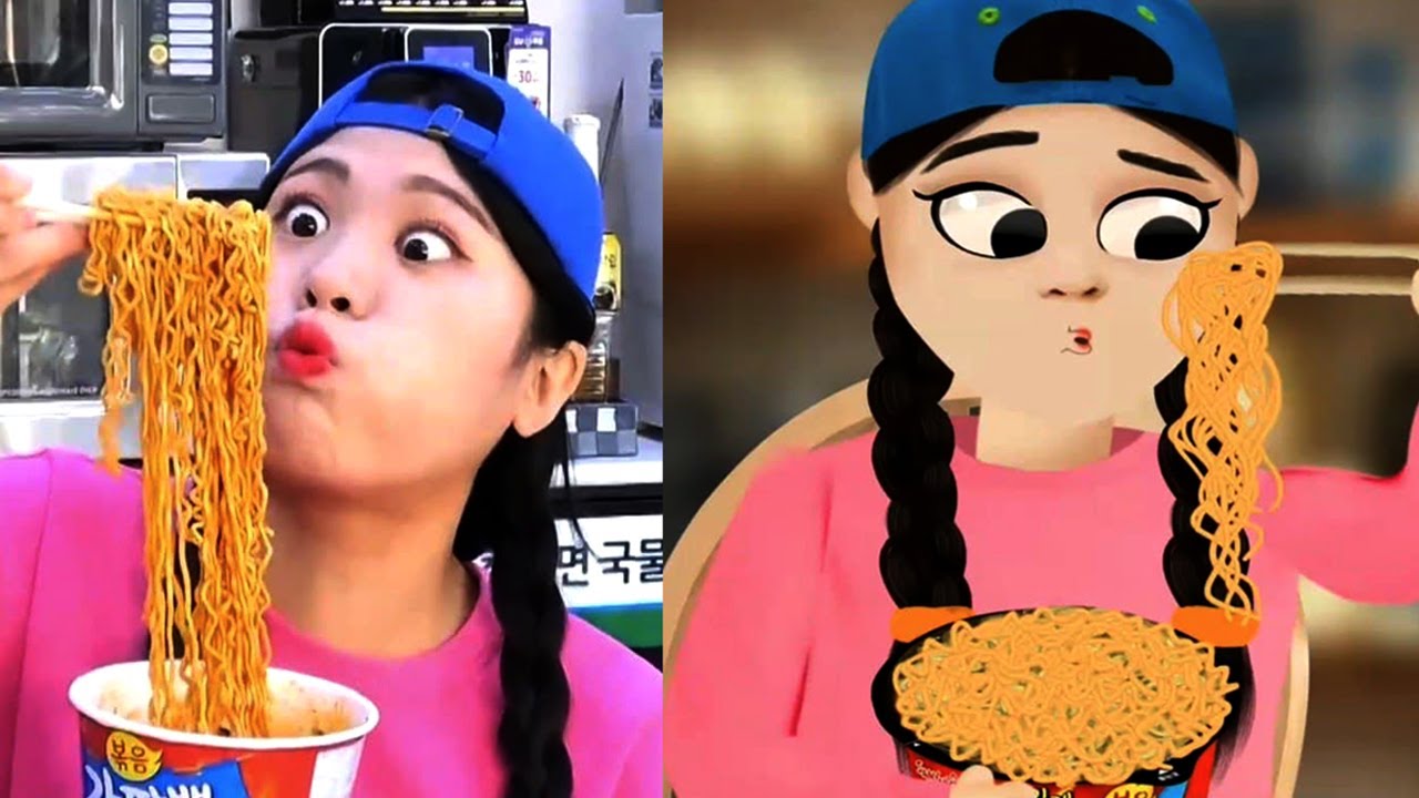 COMPARISON - 불닭볶음면 먹방 Mukbang Fire Spicy Noodle DONA 도나 VS DONA 도나 ...