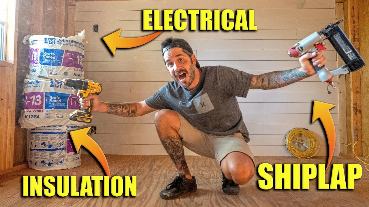 SHIPLAP, INSULATION & WIRING!! / OFF GRID Shed to House / Tiny House ...