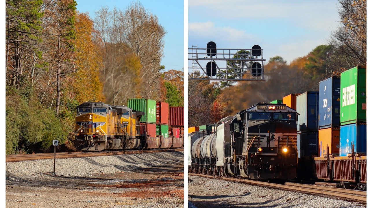 UP AC44CW #6375 leads 243 meets NS 154 w/ NS ET44AC Gevo #3632 leading ...