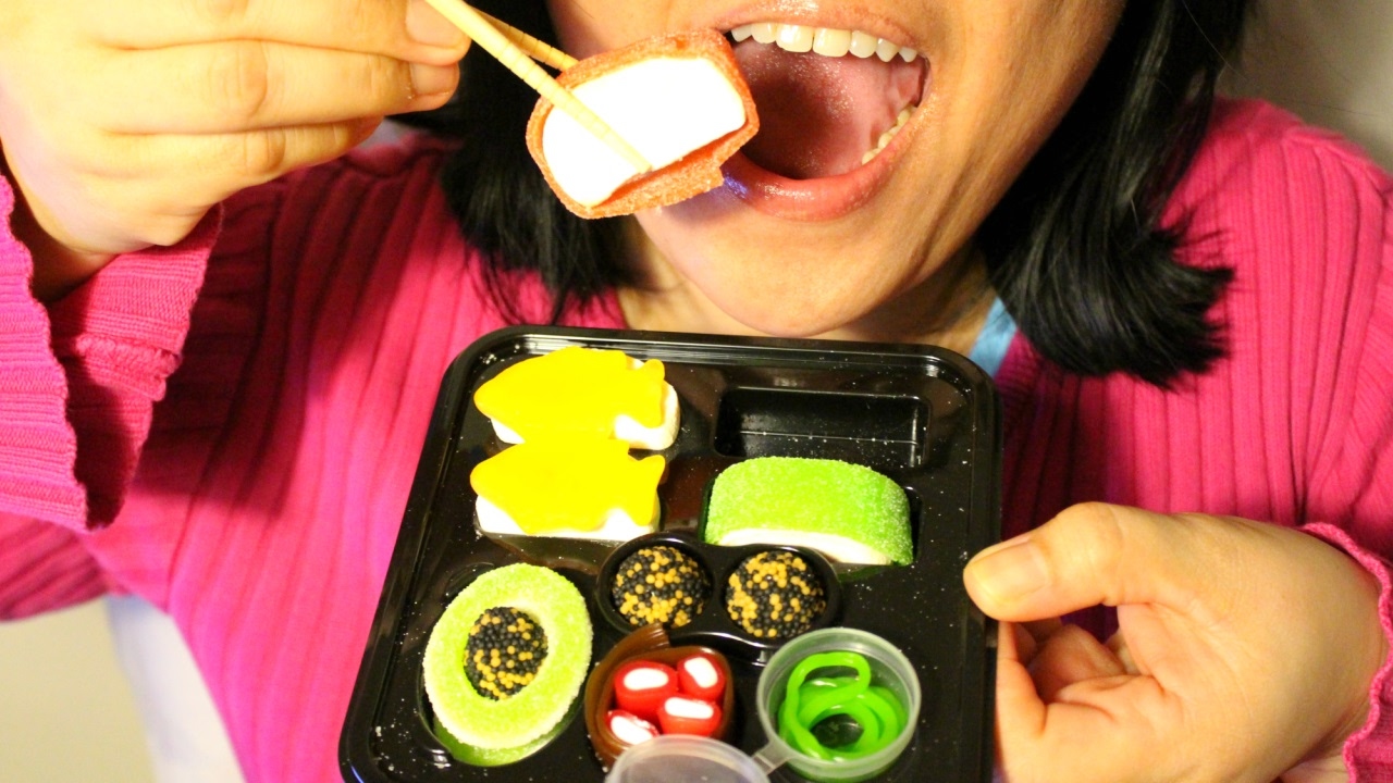ASMR Eating Sushi Candy Look A Look blue Yeti ScorpioAnnYT - YouTube