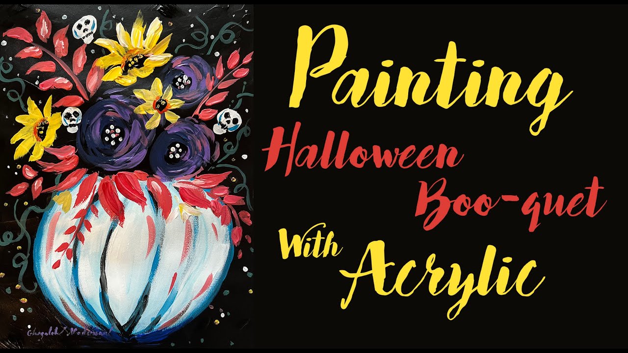 How to Painting Halloween Boo-quet with acrylic | Easy painting step by ...