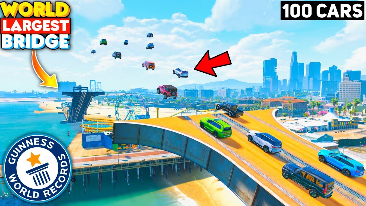 GTA 5: Indian Cars Vs World Longest Bridge Jump 😱 LARGEST JUMP EVER!🔥 ...