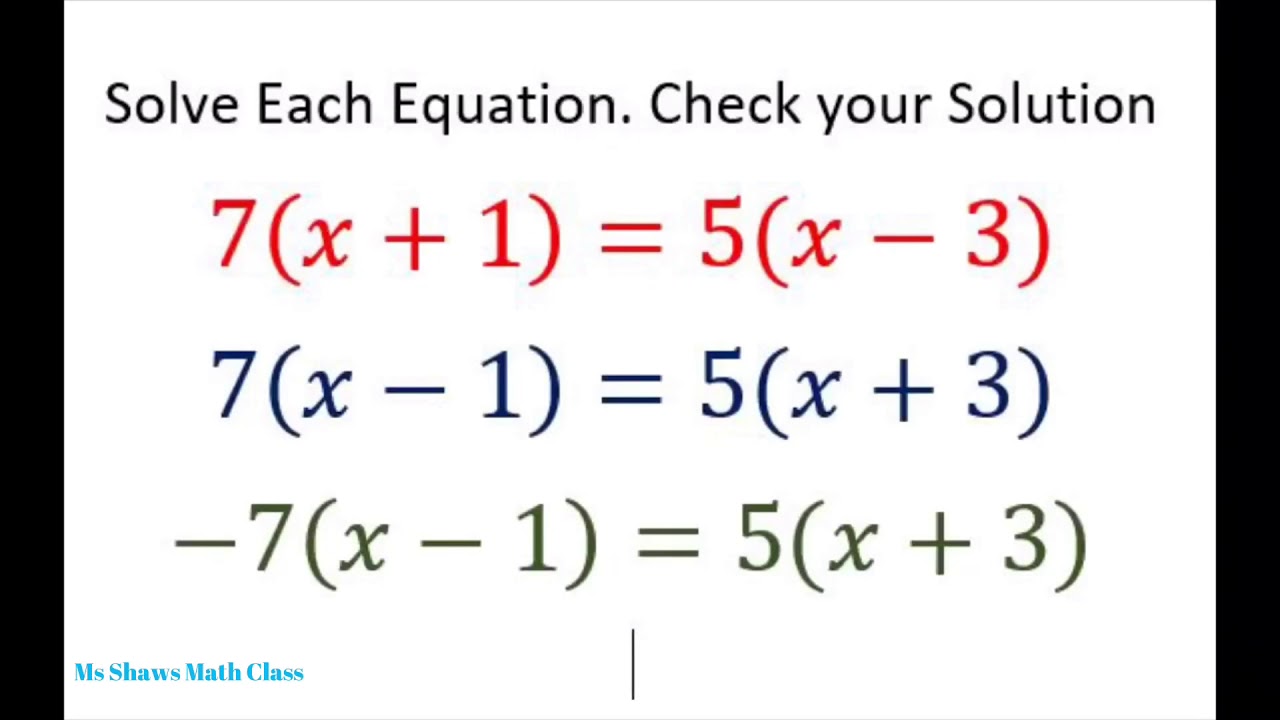 Solve Each Equation. Check your Solution. Properties of Equality - YouTube