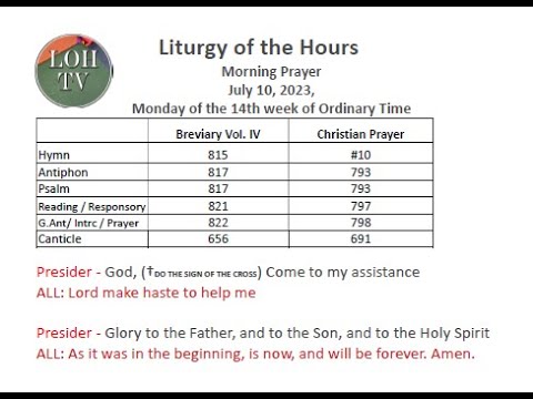 Liturgy of the Hours Morning Prayer, July 10, 2023 - YouTube