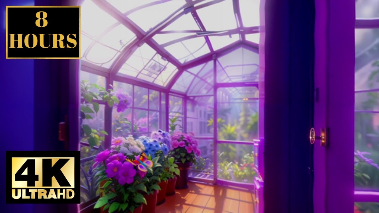 Flowers In A Purple Greenhouse Rotating Wallpaper With Relaxing Music ...
