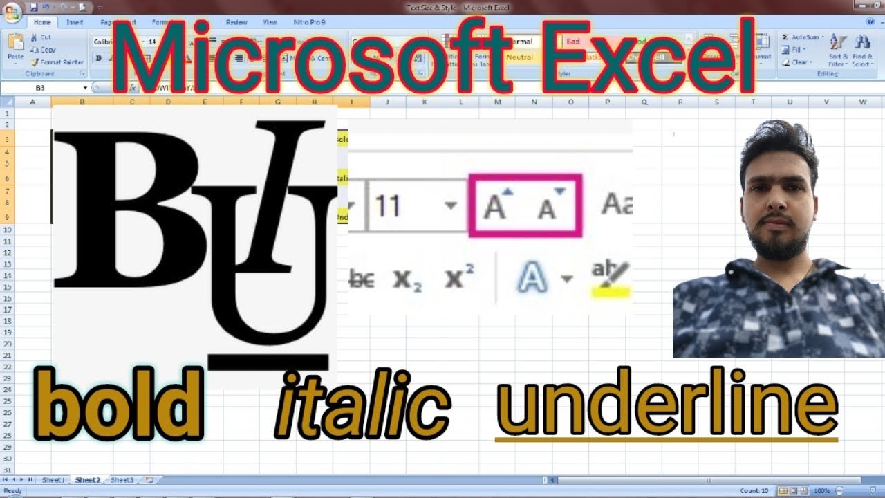 Text Size & Style in Microsoft Excel || Bold Italic Underline - YouTube