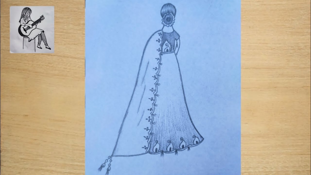 How to draw a girl with dupatta || Traditional girl drawing - YouTube