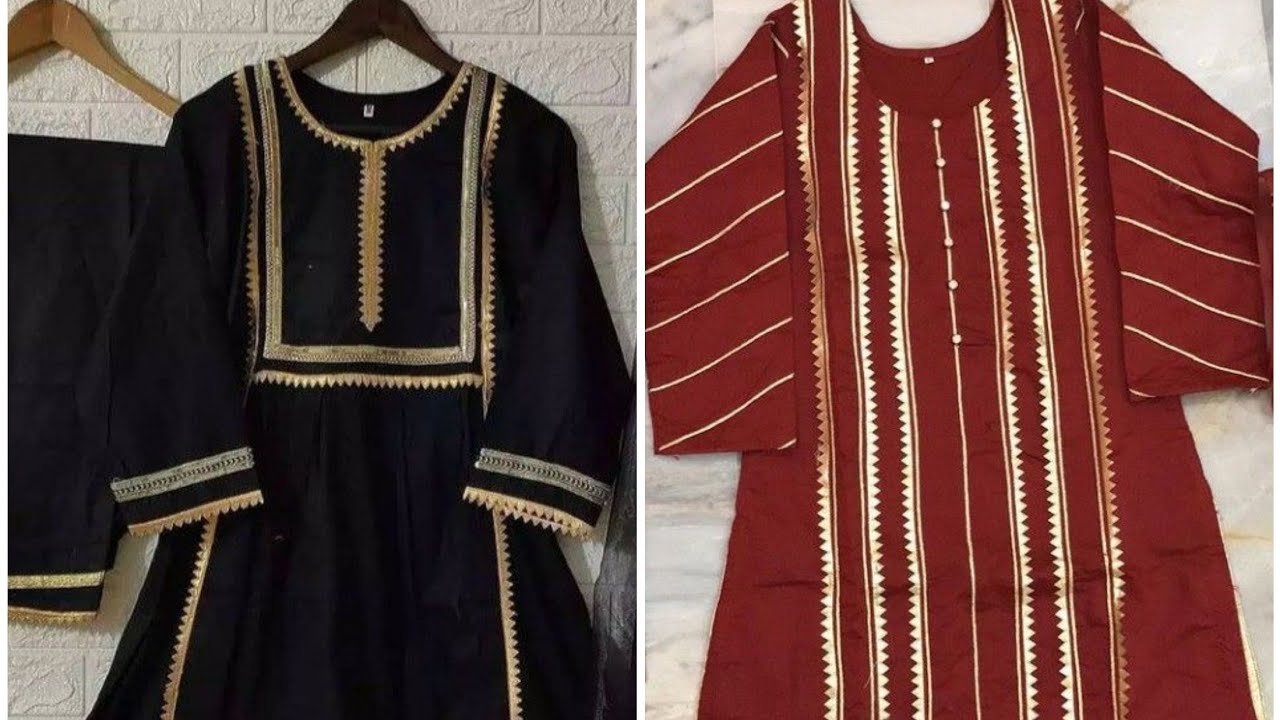 Gota patti lace on plain suit designing ideas || Gota work suit designs ...