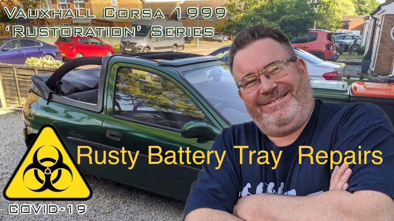 Rusty battery tray repairs and repainting - YouTube